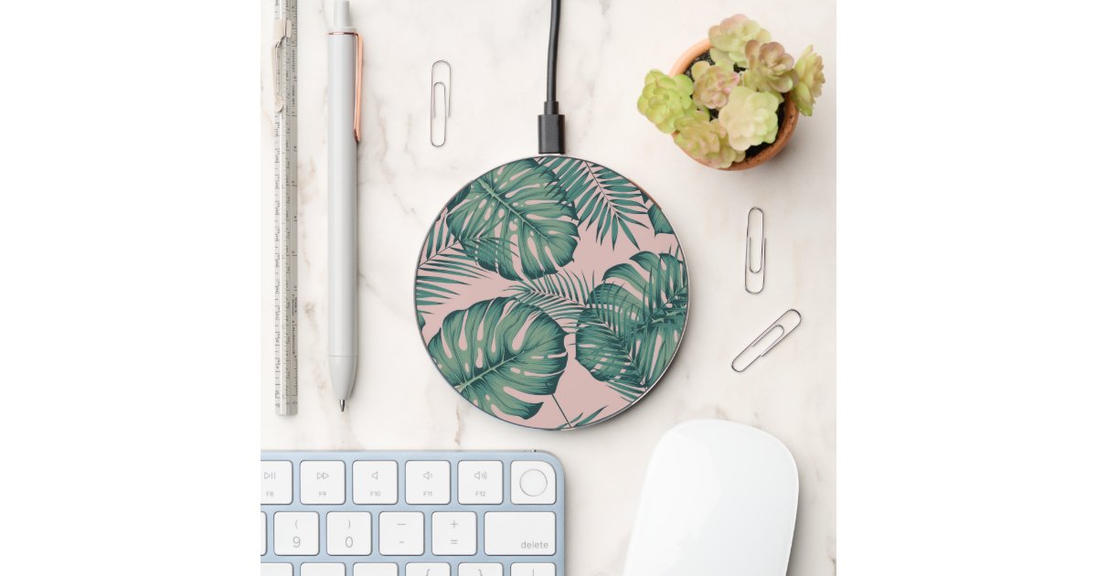 Tropical Leaf Pattern Wireless Charger | Zazzle