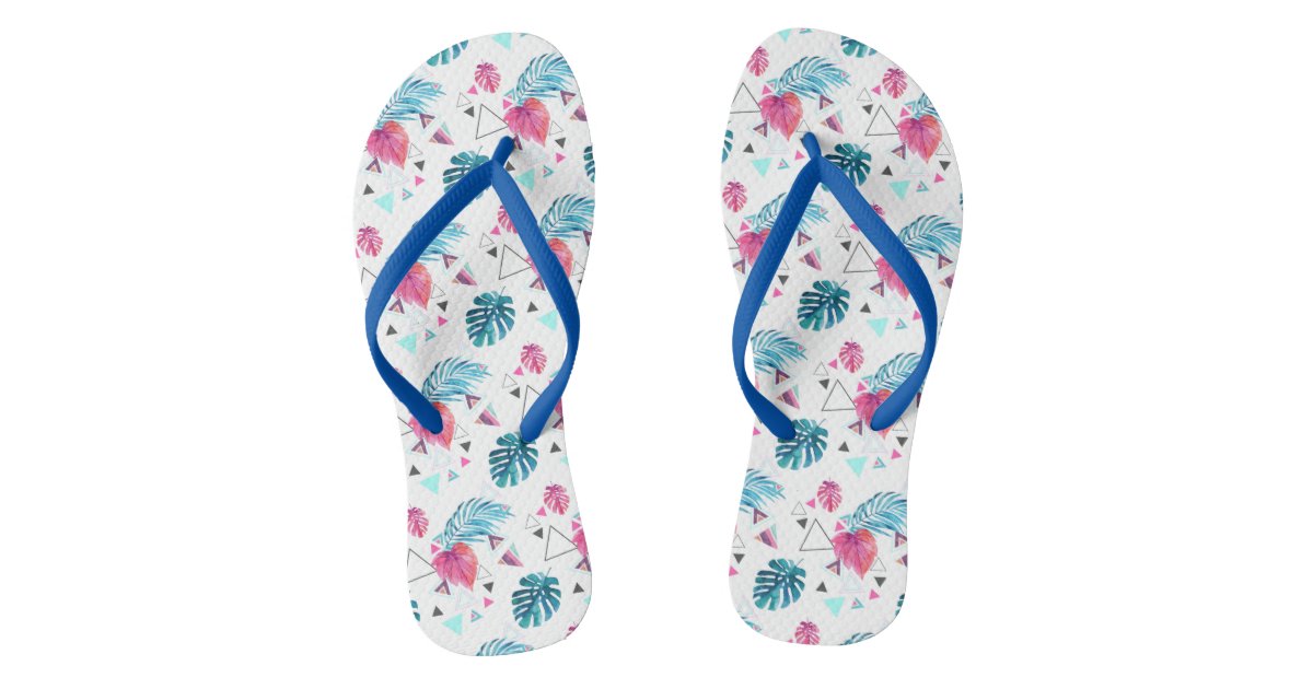 Tropical Leaf Triangle Pattern Flip Flops | Zazzle