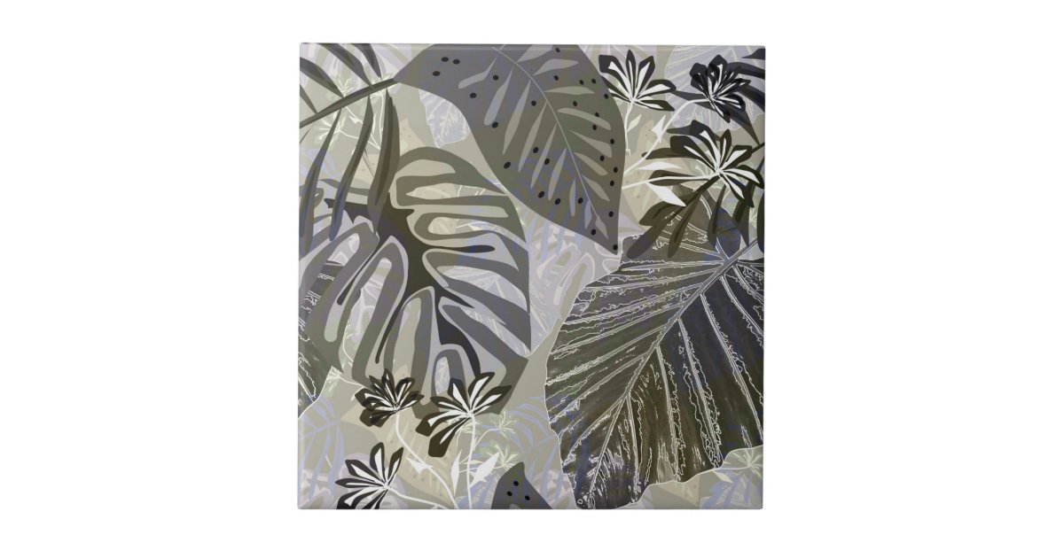 Tropical leaves and flowers. ceramic tile | Zazzle