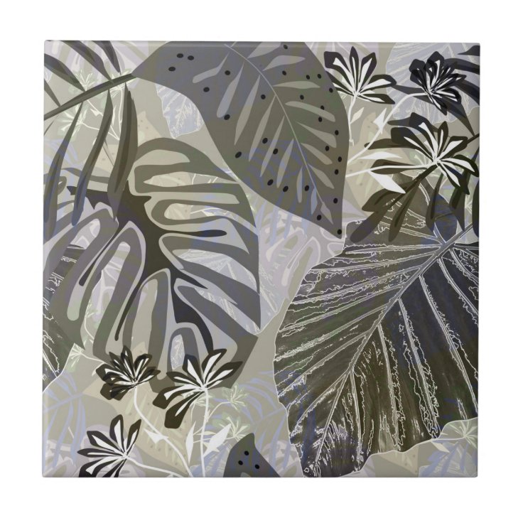 Tropical leaves and flowers. ceramic tile | Zazzle