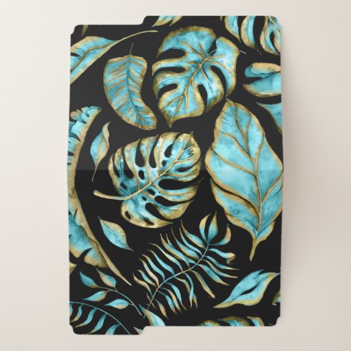 Tropical leaves blue gold green jungle theme file folder | Zazzle