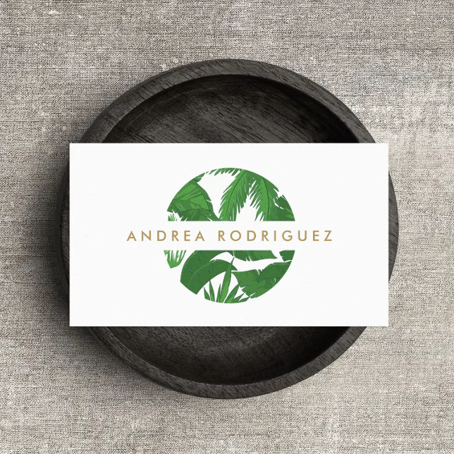 Tropical Leaves Circle Logo Business Card | Zazzle