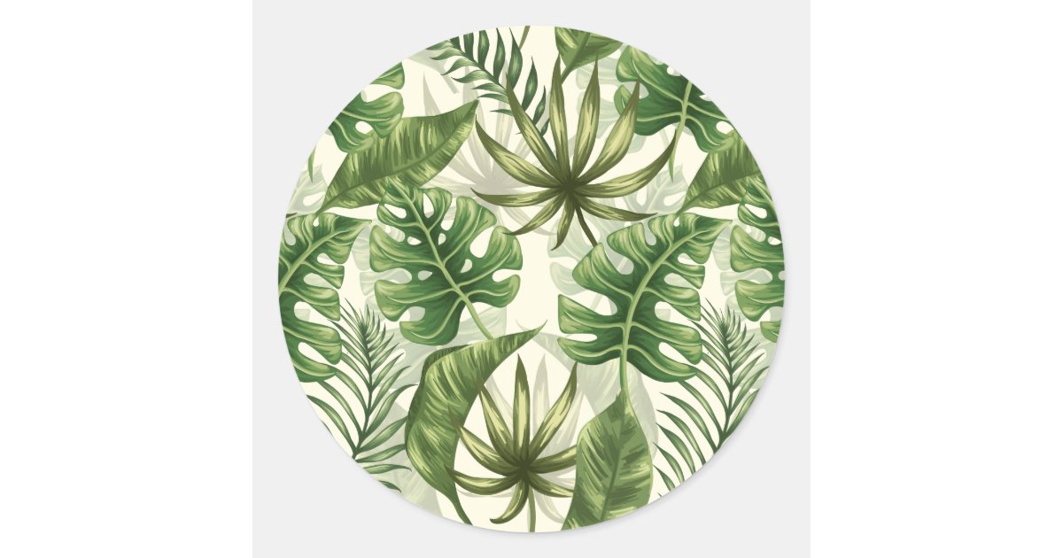 Tropical leaves classic round sticker | Zazzle