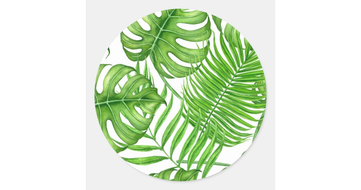Tropical leaves classic round sticker | Zazzle