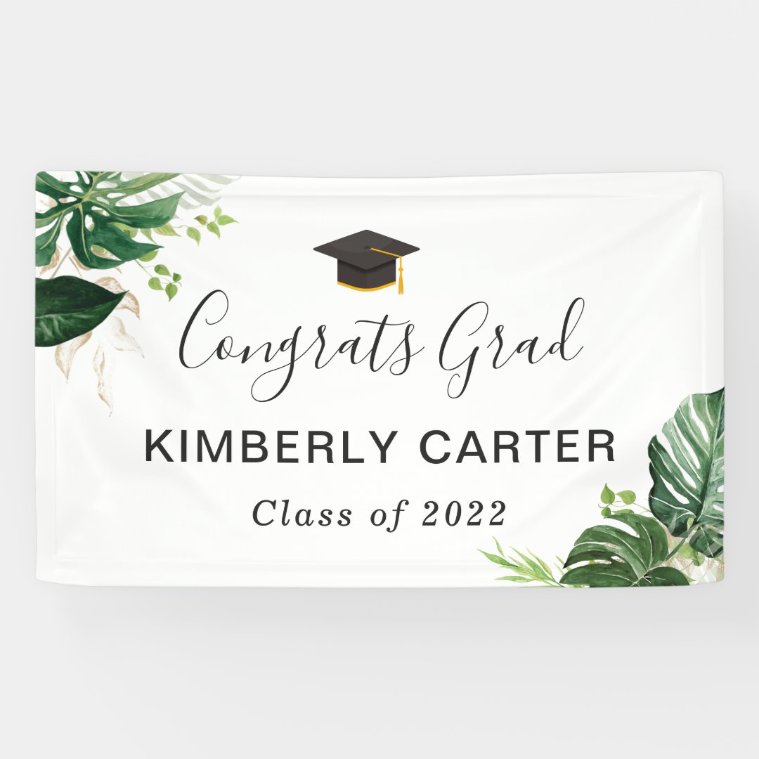 Tropical Leaves Congrats Grad Graduation Party Banner | Zazzle