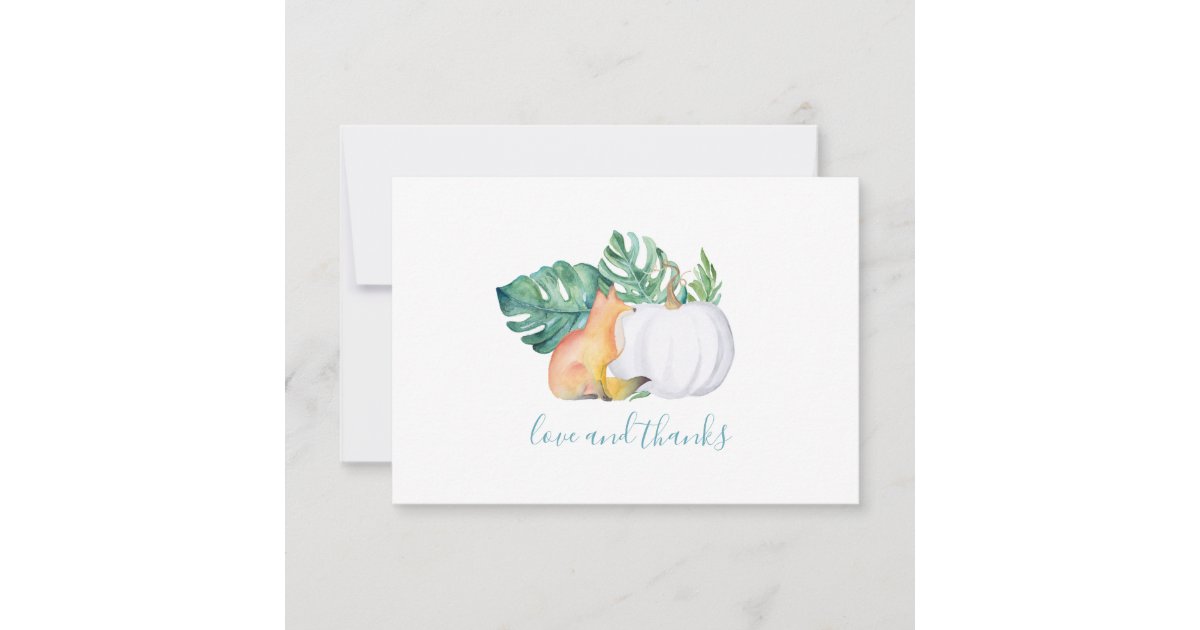 Tropical Leaves, Fox & Pumpkin Thank You Card | Zazzle