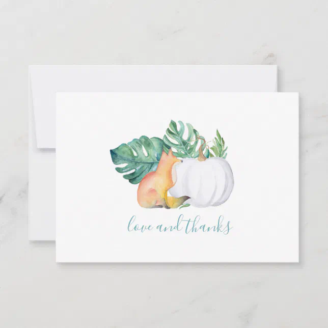 Tropical Leaves, Fox & Pumpkin Thank You Card | Zazzle