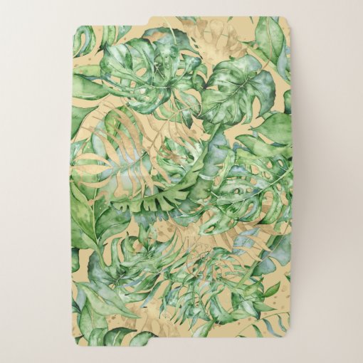 Tropical leaves gold black brown jungle theme file folder | Zazzle