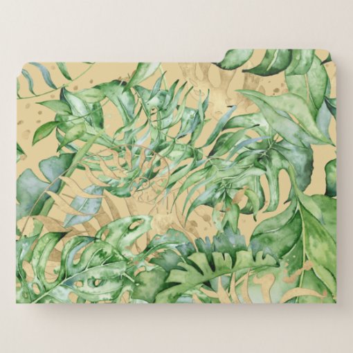Tropical leaves gold black brown jungle theme file folder | Zazzle