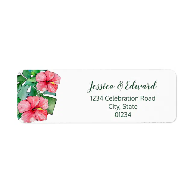 Tropical Leaves Hibiscus Address Label | Zazzle