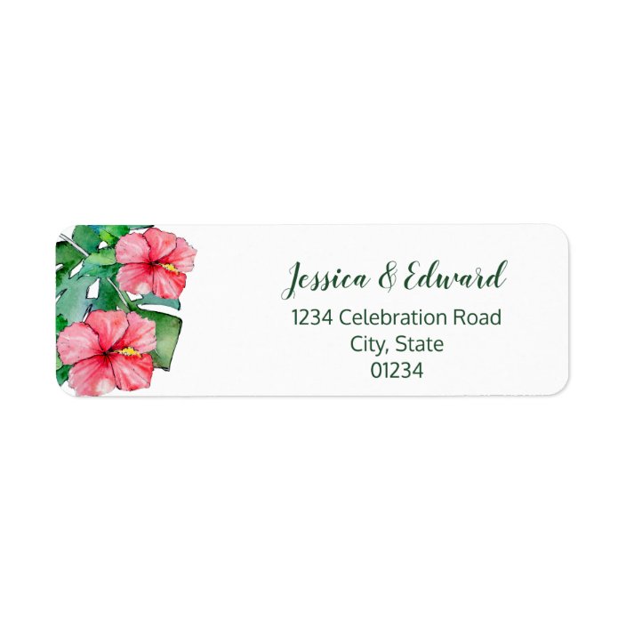 Tropical Leaves Hibiscus Address Label | Zazzle