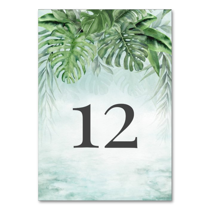 Tropical Leaves Lush Watercolor Wedding Table Number | Zazzle.com