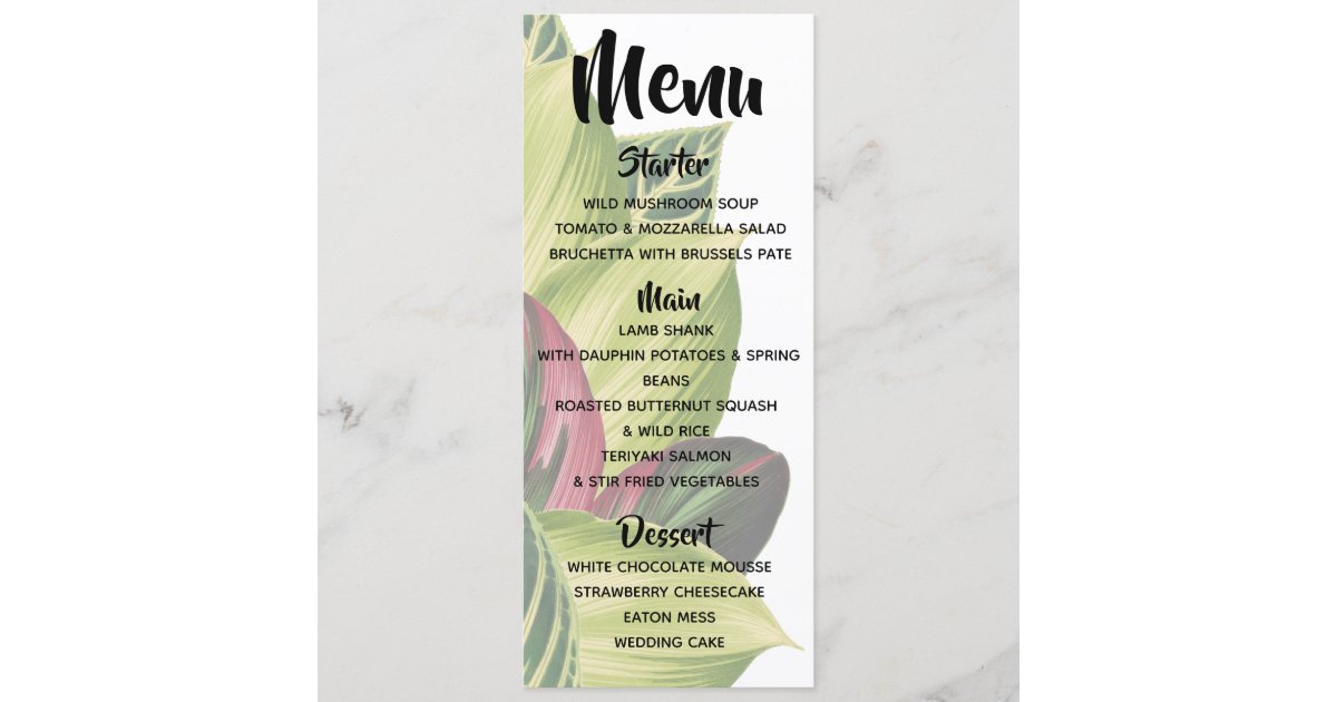 Tropical Leaves Menu | Zazzle
