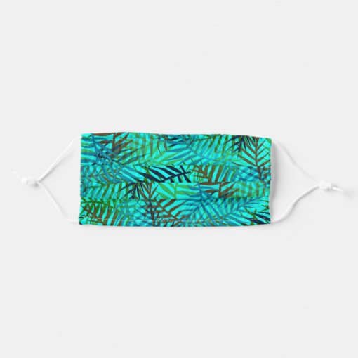 Tropical Leaves Palm Tree Fern Leaf Pattern Teal Adult Cloth Face Mask ...