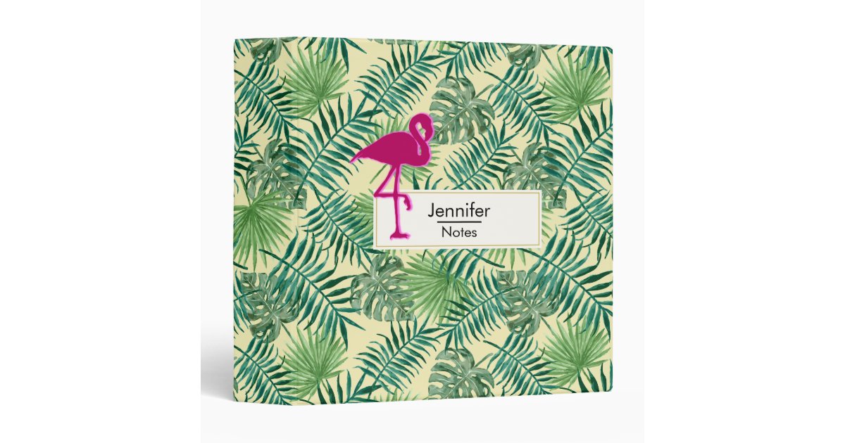 Tropical Leaves Pattern and Pink Flamingo 3 Ring Binder | Zazzle