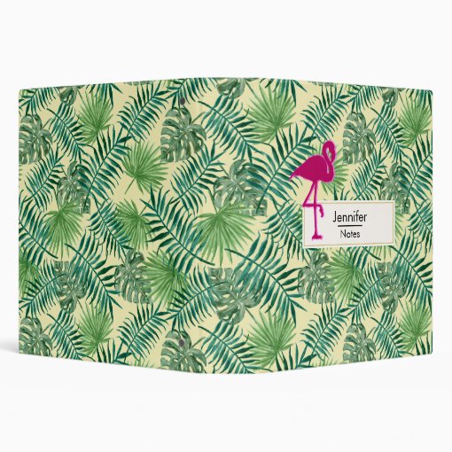Tropical Leaves Pattern and Pink Flamingo 3 Ring Binder | Zazzle