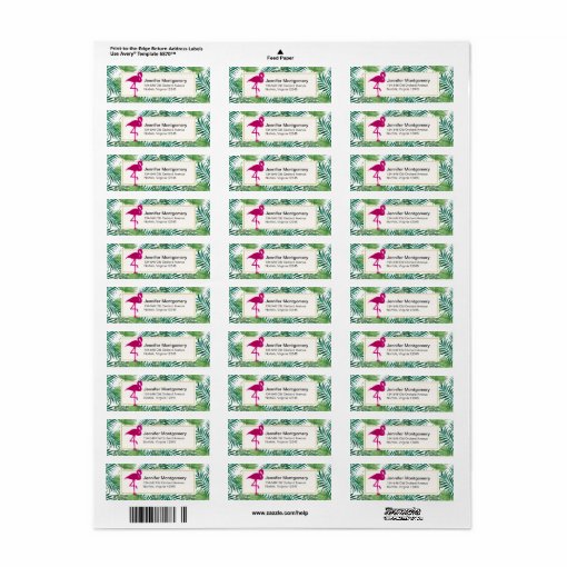 Tropical Leaves Pattern and Pink Flamingo Label | Zazzle