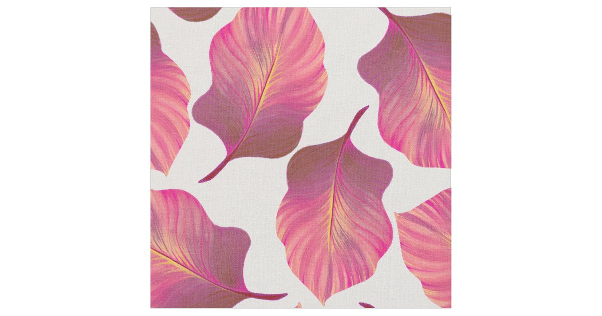 Tropical Leaves Pattern in Pink Fabric | Zazzle