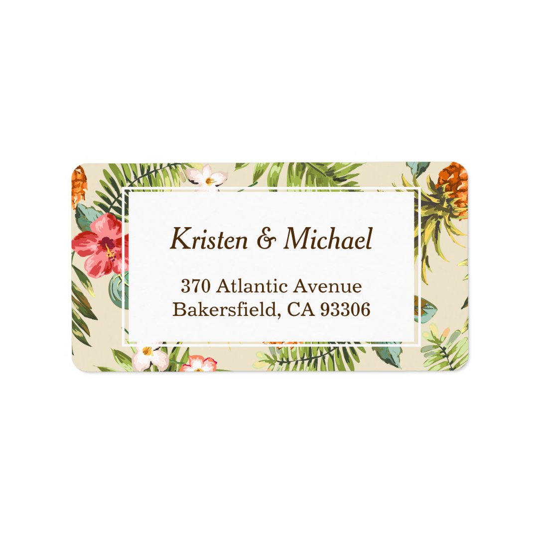 Tropical Leaves Pineapple Hawaiian Luau Theme Label | Zazzle