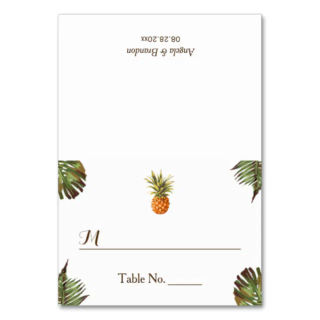 Tropical Leaves Pineapple Wedding Place Escort Table Number | Zazzle
