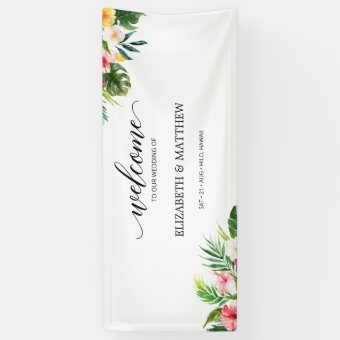 Tropical Leaves Script Wedding Welcome Banner | Zazzle