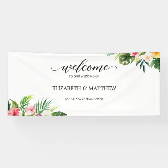 Tropical Leaves Script Wedding Welcome Banner | Zazzle