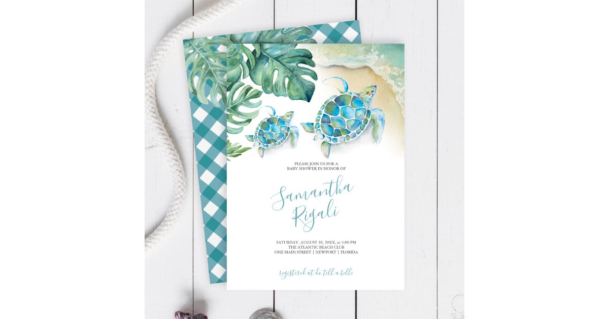 Tropical Leaves Sea Turtle Boy Baby Shower | Zazzle