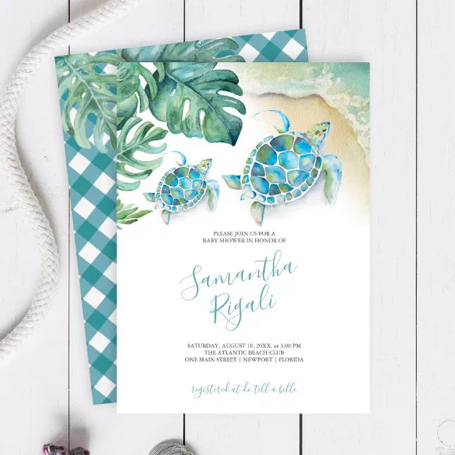 Tropical Leaves Sea Turtle Boy Baby Shower | Zazzle