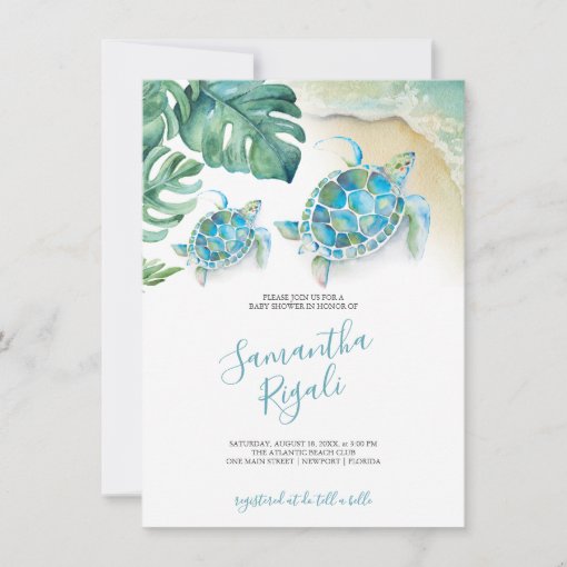 Tropical Leaves Sea Turtle Boy Baby Shower | Zazzle