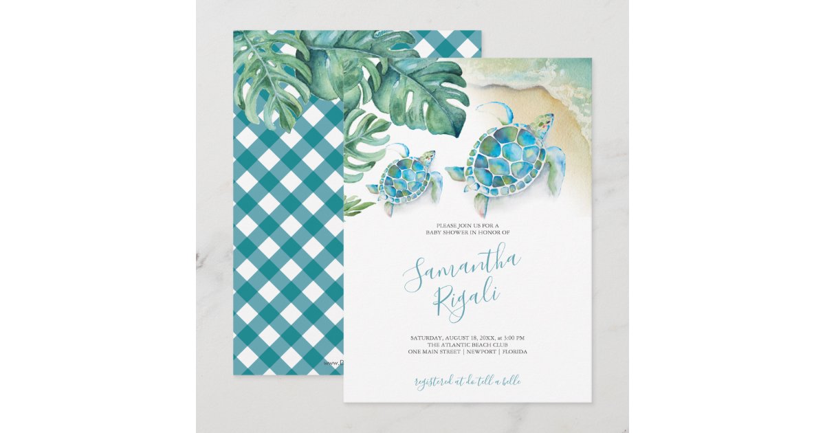 Tropical Leaves Sea Turtle Boy Baby Shower | Zazzle