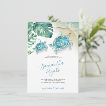 Tropical Leaves Sea Turtle Boy Baby Shower | Zazzle