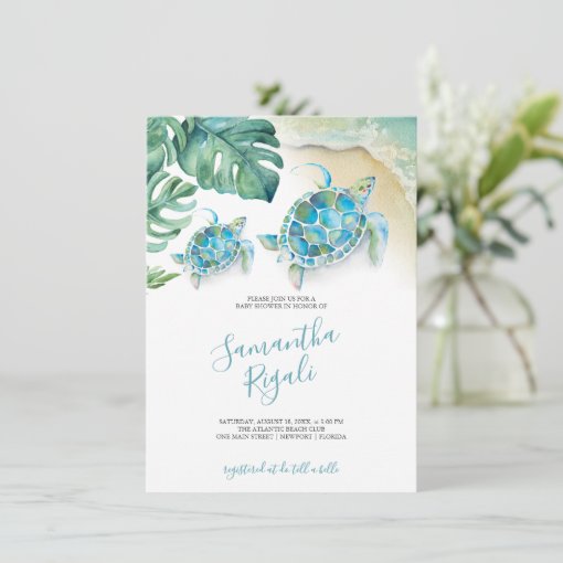 Tropical Leaves Sea Turtle Boy Baby Shower | Zazzle