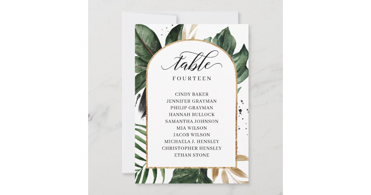 Tropical Leaves Table Number Seating Chart Cards | Zazzle