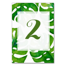 Tropical leaves wedding reception table number | Zazzle