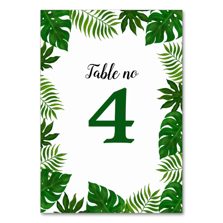 Tropical Leaves | Wedding Table Number | Zazzle
