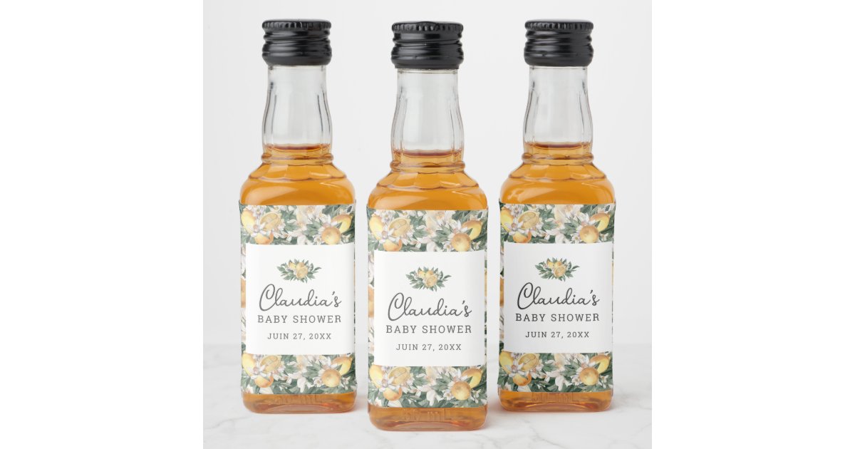 Tropical Lemon Citrus Baby Shower Watercolor Liquor Bottle Label | Zazzle