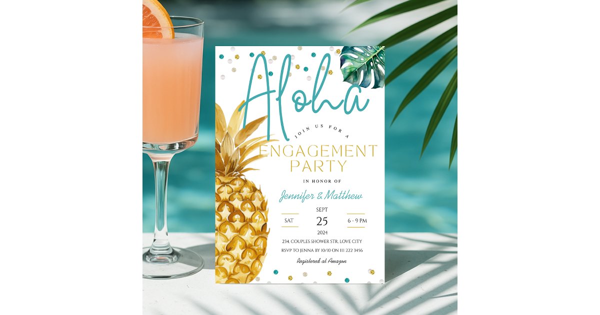 Tropical Luau Aloha Beach Engagement Party Invitation | Zazzle