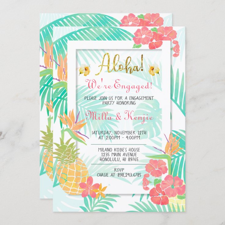 Tropical Luau Aloha Engagement Party invitation | Zazzle