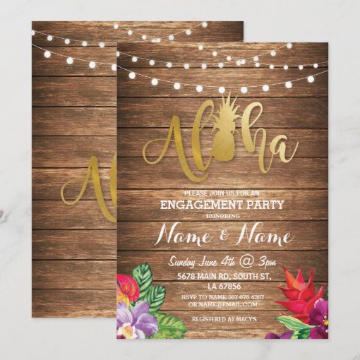 Tropical Luau Aloha Floral Engagement Party Invite | Zazzle