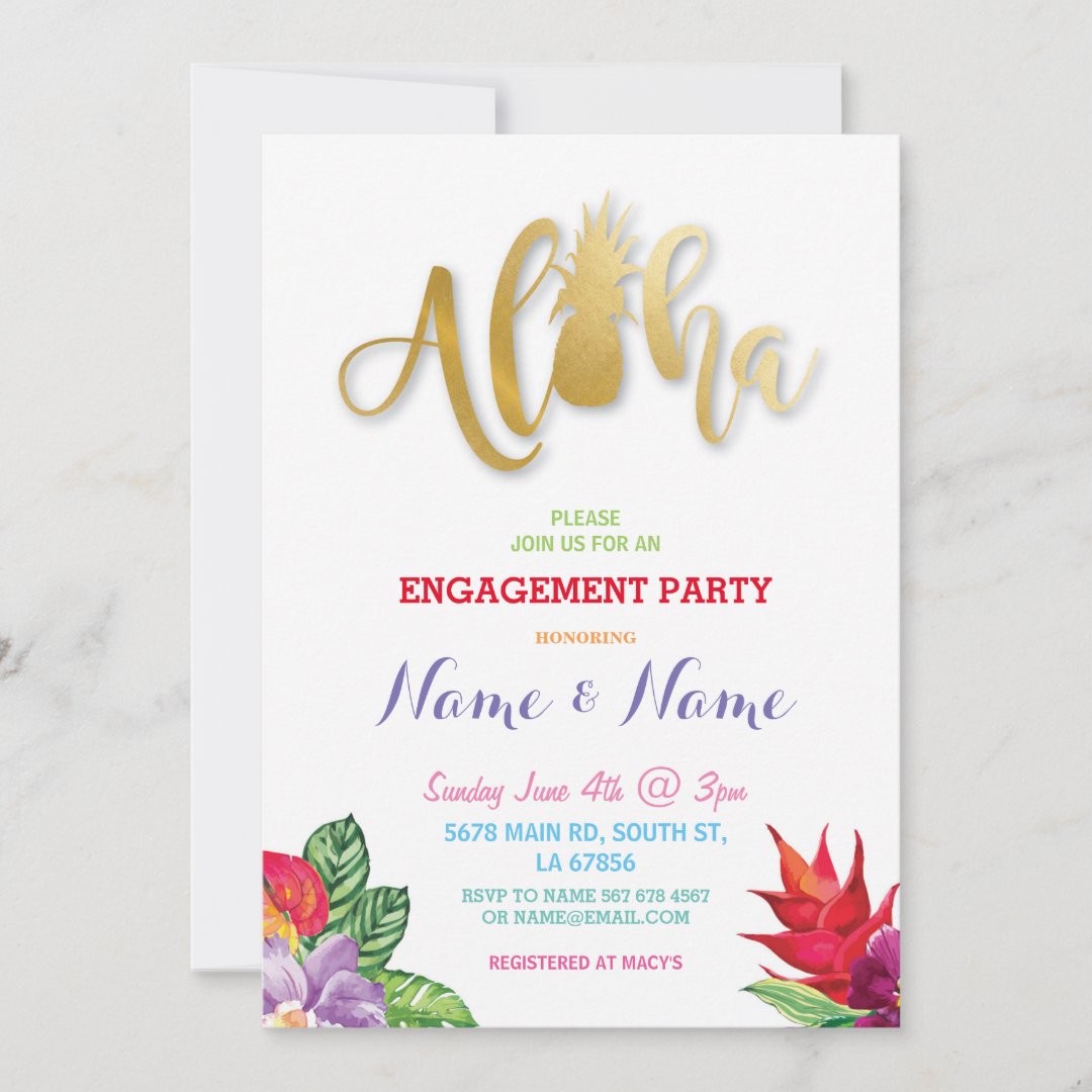 Tropical Luau Aloha Floral Engagement Party Invite | Zazzle
