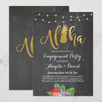 Tropical Luau Aloha Gold Floral Engagement Invite | Zazzle