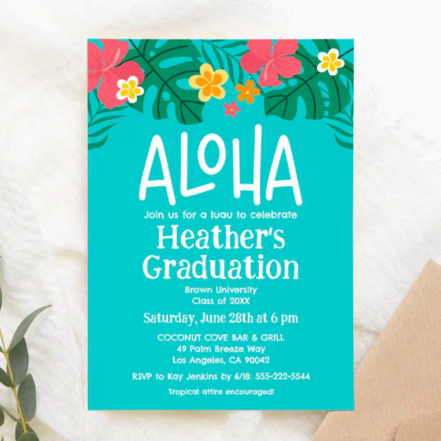 Tropical Luau Aloha Graduation Party Invitation | Zazzle