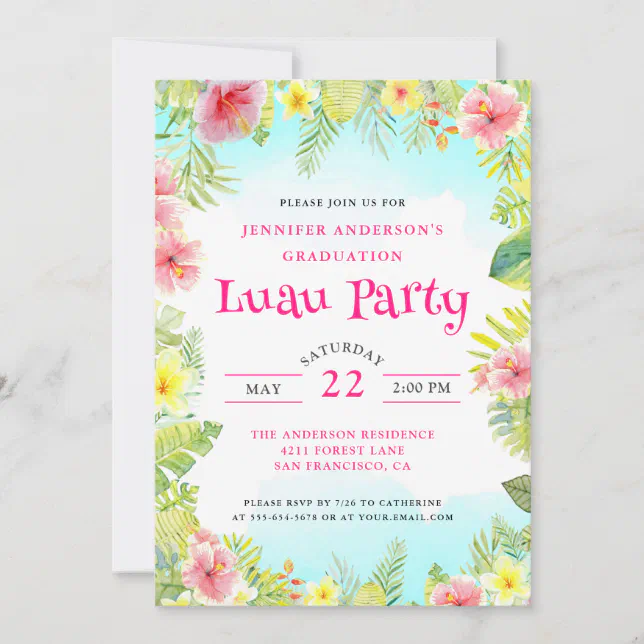 Tropical Luau Aloha Graduation Party Invitation | Zazzle