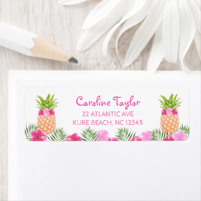Tropical Luau Floral PIneapple Girl Birthday Label | Zazzle