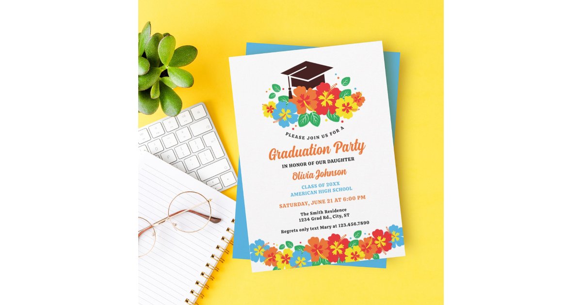 Tropical Luau Hibiscus Graduation Invitation | Zazzle