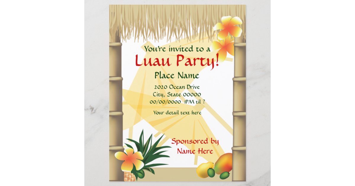 Tropical Luau Party Tiki Hut Event Flyer | Zazzle