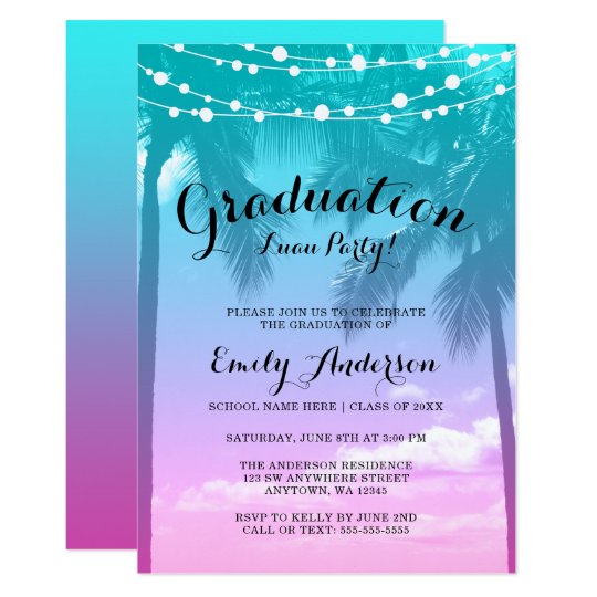 Tropical Luau Teal Pink Luau Graduation Party Invitation | Zazzle.com