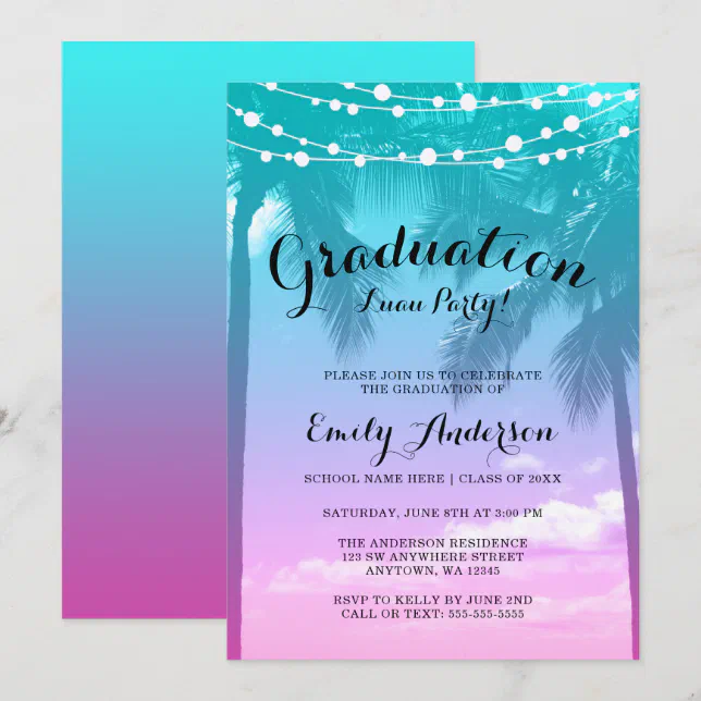 Tropical Luau Teal Pink Luau Graduation Party Invitation | Zazzle