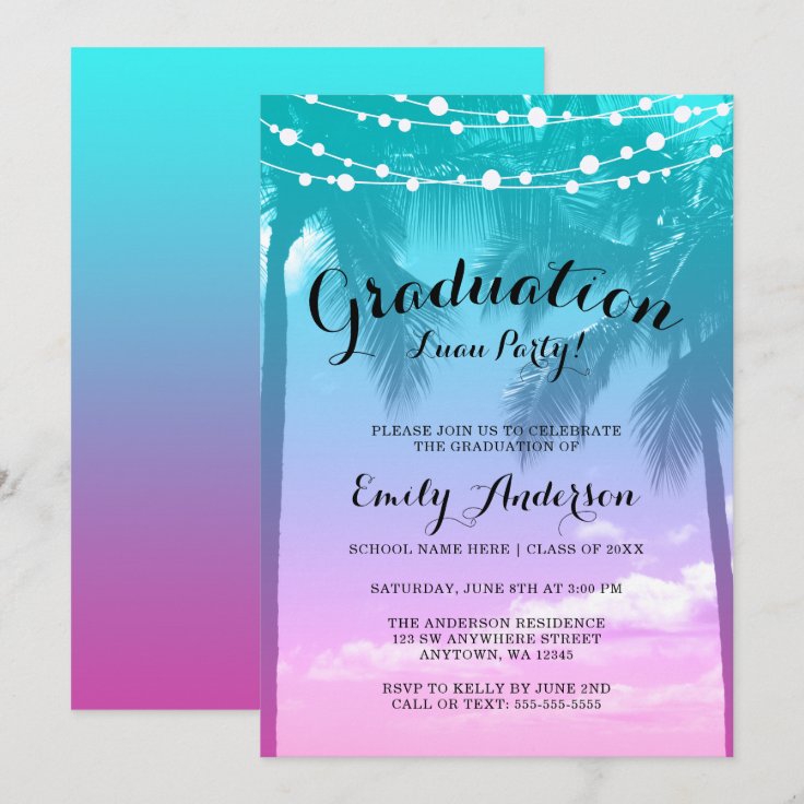 Tropical Luau Teal Pink Luau Graduation Party Invitation | Zazzle