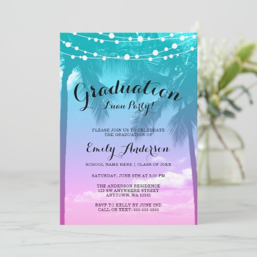 Tropical Luau Teal Pink Luau Graduation Party Invitation | Zazzle